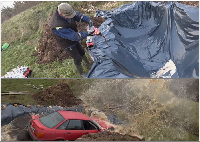 A sapat o groapa si a pus 12.000 de litri de suc in ea. Ce a urmat apoi